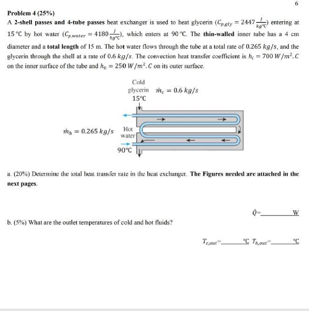 Solved 6 Problem 4 (25%) A 2-shell passes and 4-tube passes | Chegg.com