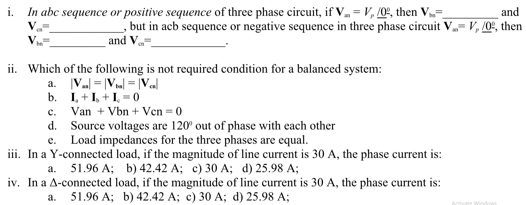 Solved i. and In abc sequence or positive sequence of three | Chegg.com