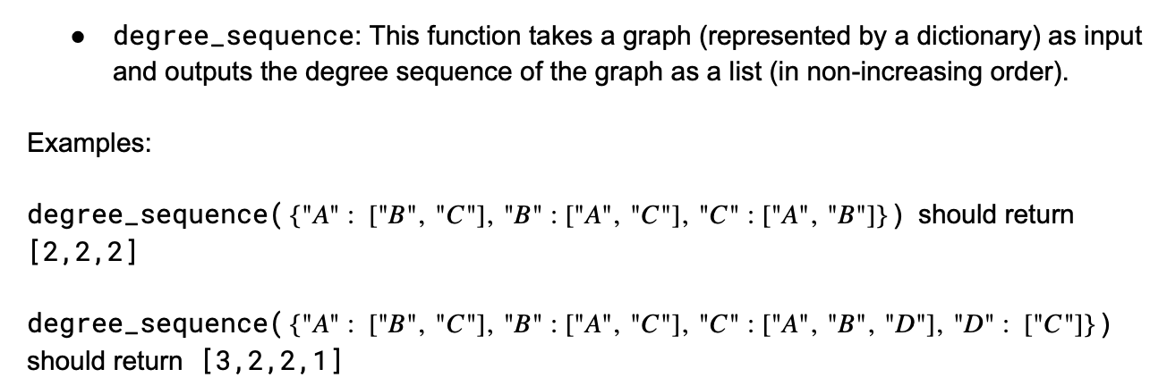 Solved • degree_sequence: This function takes a graph | Chegg.com