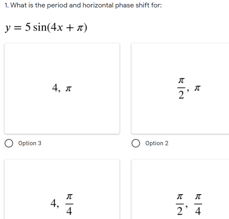 Solved 1. What is the period and horizontal phase shift for: | Chegg.com