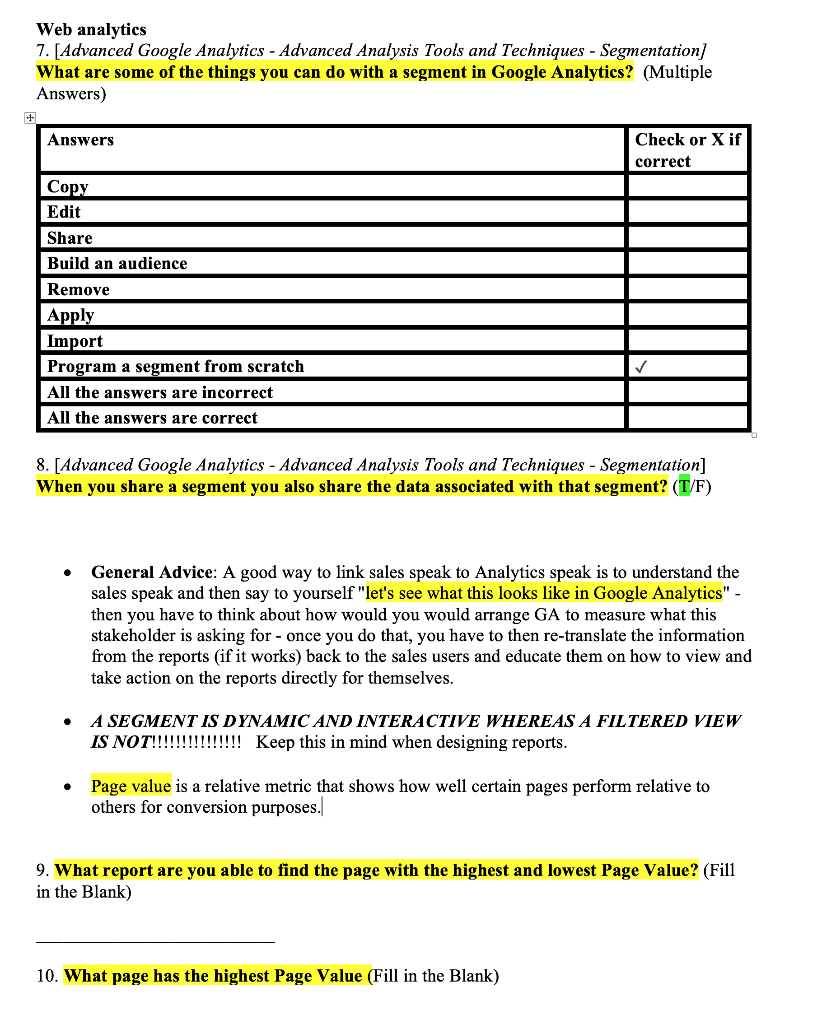 Web analytics 7. [Advanced Google Analytics - | Chegg.com