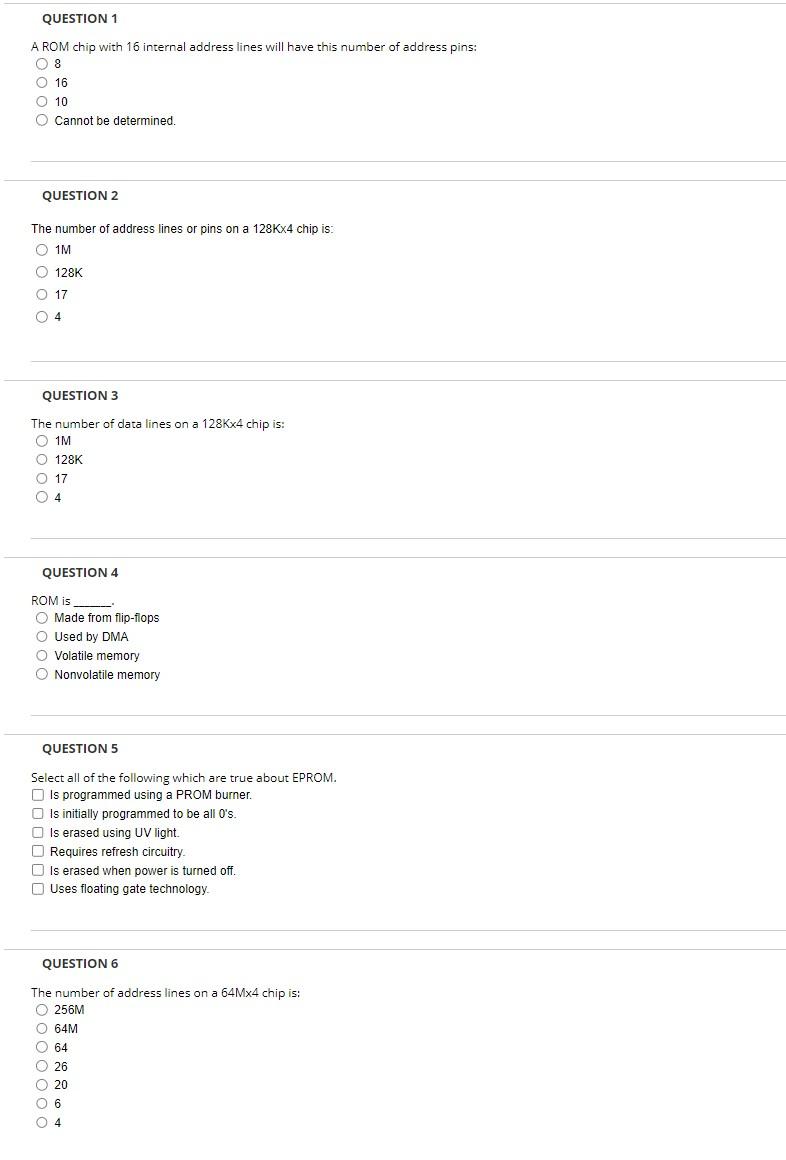 Solved A ROM chip with 16 internal address lines will have | Chegg.com
