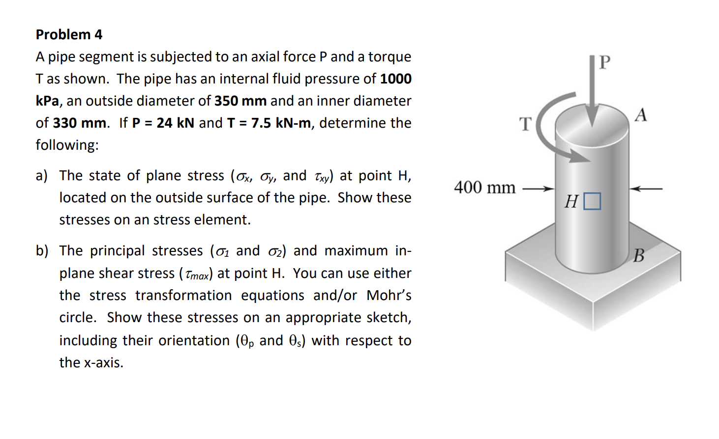 Solved Problem 4 A pipe segment is subjected to an axial | Chegg.com