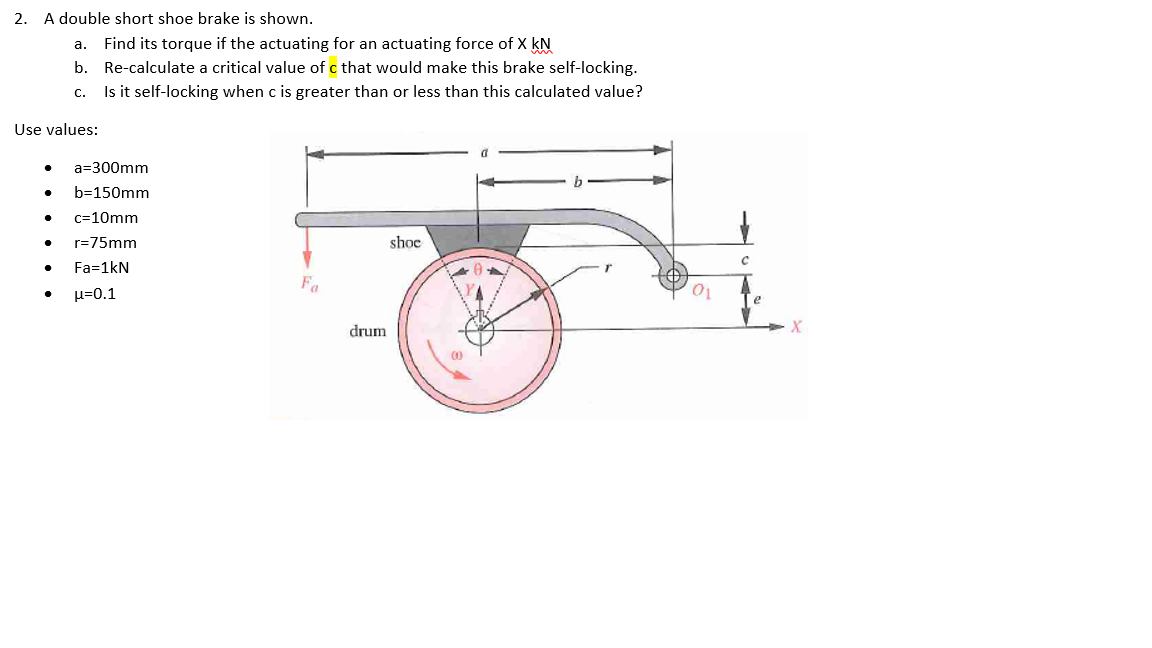 Solved a. 2. A double short shoe brake is shown. Find its | Chegg.com