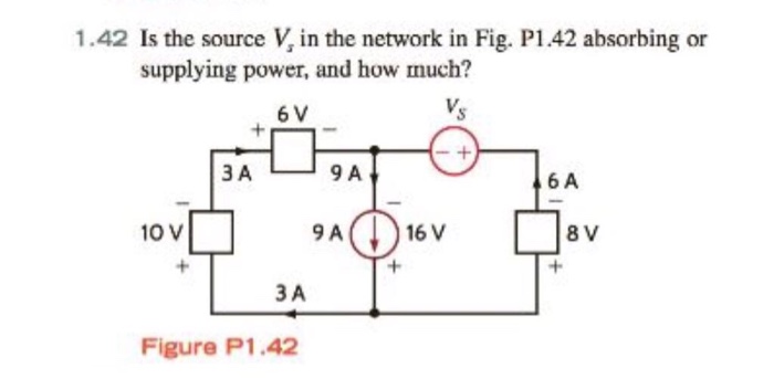 Solved Is the source V_s in the network in Fig. P1.42 | Chegg.com