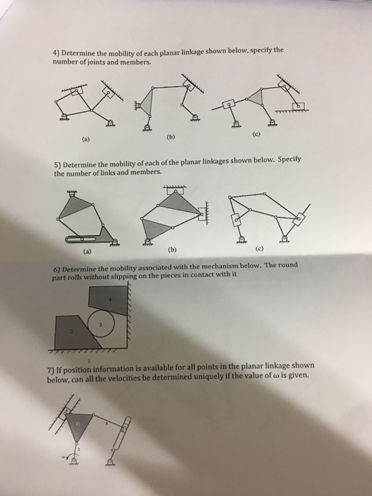 Solved etermine the mobility of each planar linkage shown | Chegg.com
