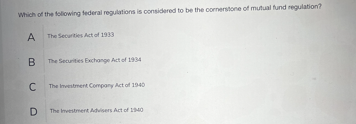 Solved Which of the following federal regulations is | Chegg.com