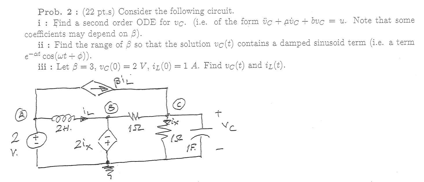 Solved Prob. 2: (22 pt.s) Consider the following circuit. i: | Chegg.com