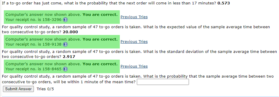 Solved At a restaurant the time between two consecutive | Chegg.com