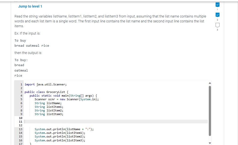 Solved Java Read the string variables listName, listItem1, | Chegg.com