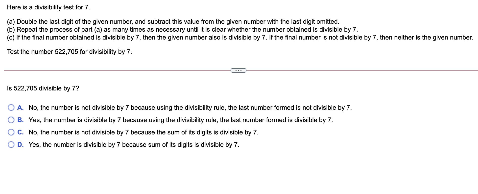 Solved Here is a divisibility test for 7. (a) Double the | Chegg.com