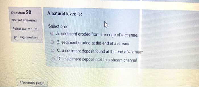 Solved Question 20 A natural levee is: Not yet answered | Chegg.com