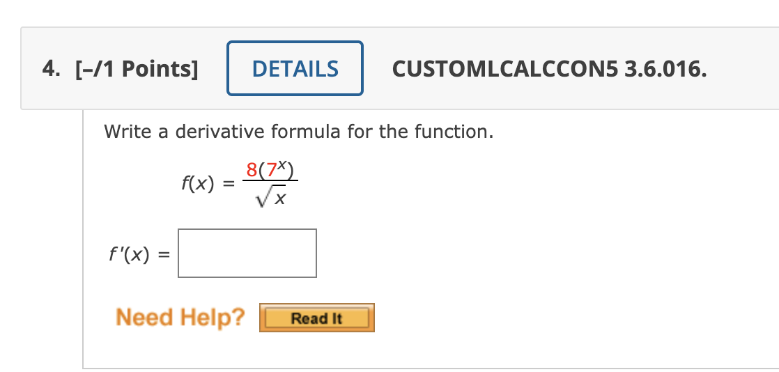 Solved Write a derivative formula for the function. | Chegg.com