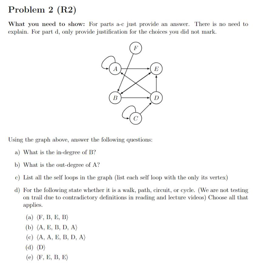 Solved Problem 2 (R2)What you need to show: For parts a-c | Chegg.com