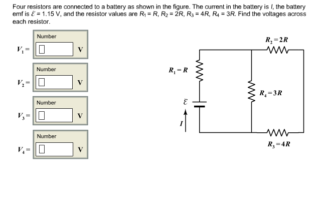 Solved Four resistors are connected to a battery as shown in | Chegg.com