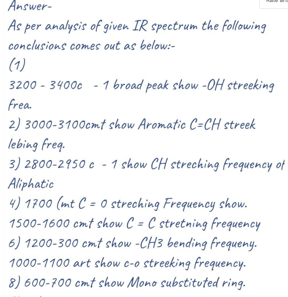 Nale di Answer- As per analysis of given IR spectrum | Chegg.com