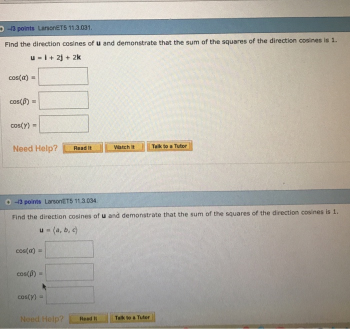 Solved Find the direction cosines of u and demonstrate that | Chegg.com