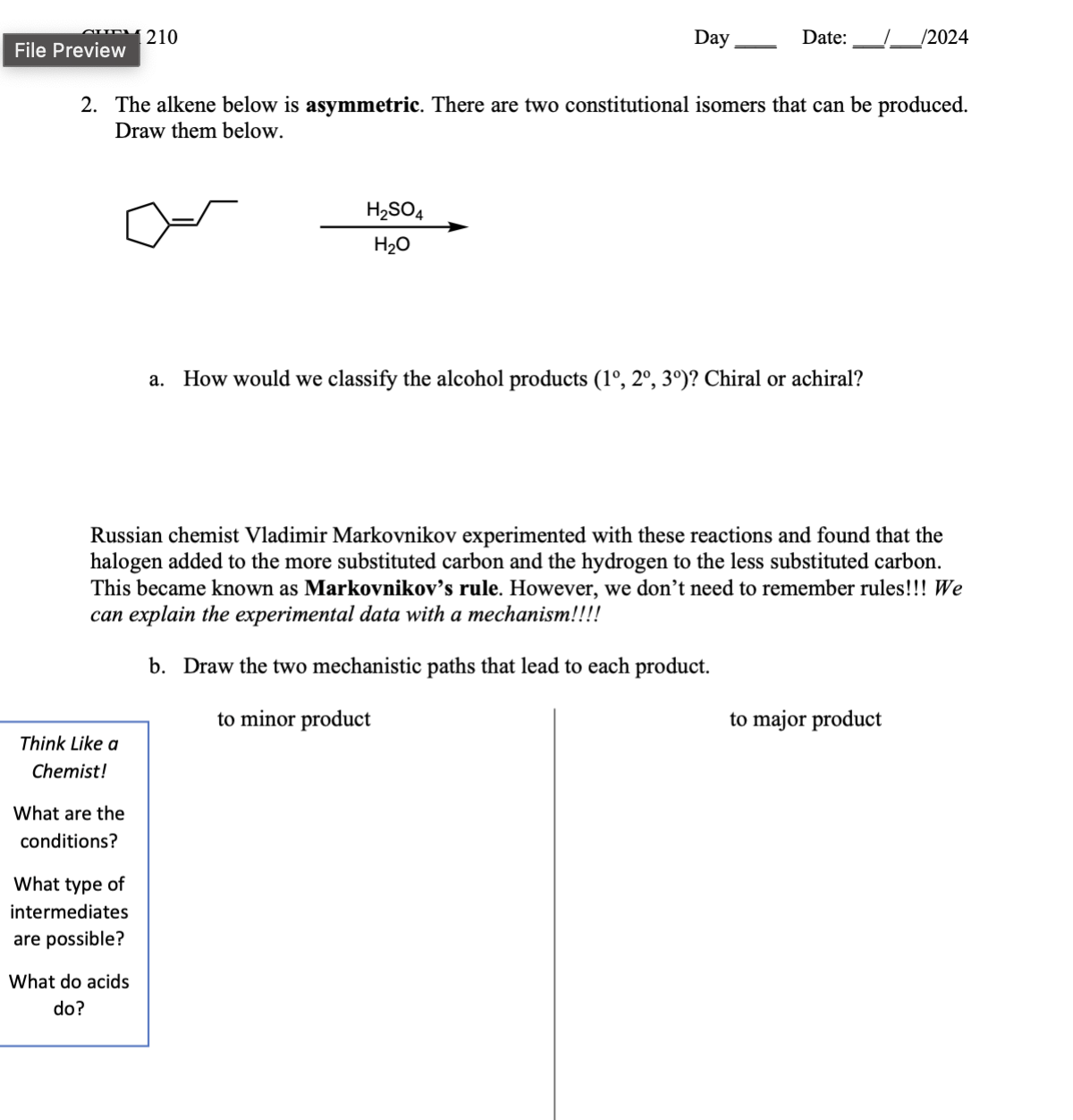 Solved by an EXPERT Russian chemist Vladimir Markovnikov experimented | Chegg.com