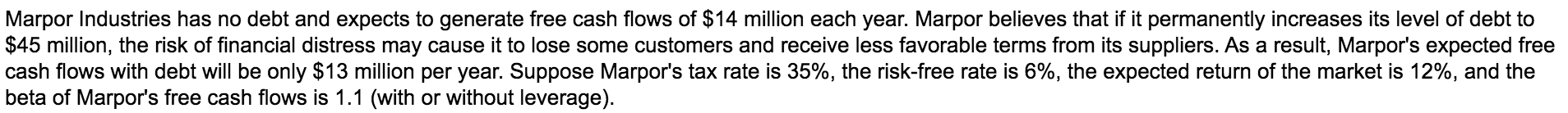 Solved Marpor Industries has no debt and expects to generate | Chegg.com