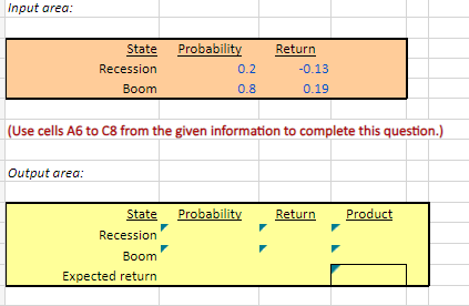 Solved Input area: (Use cells A6 to C8 from the given | Chegg.com