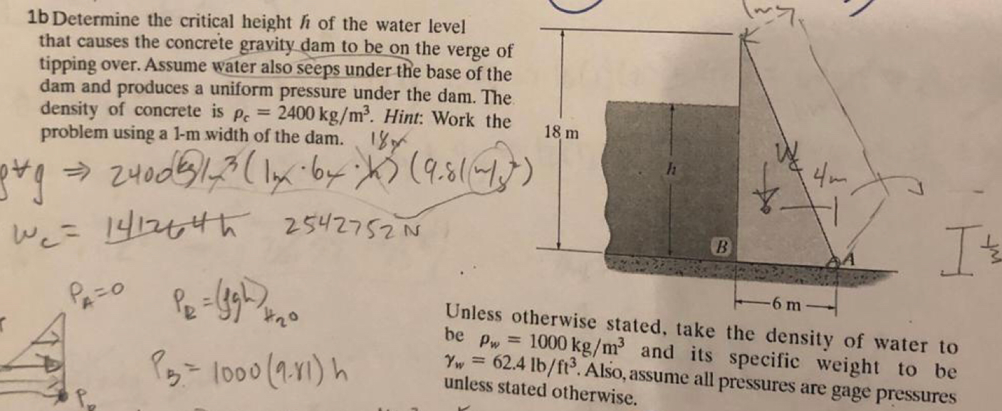 Solved 1b Determine the critical height h of the water level | Chegg.com