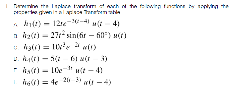 Solved 1. Determine the Laplace transform of each of the | Chegg.com