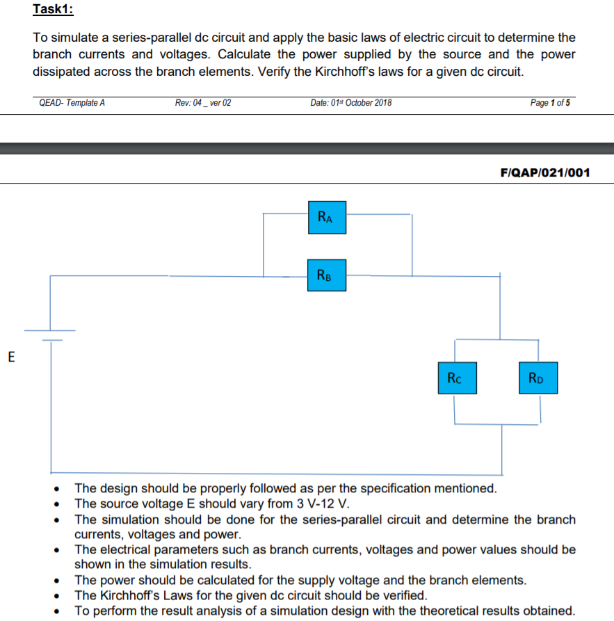 Solved Task1: To simulate a series-parallel dc circuit and | Chegg.com