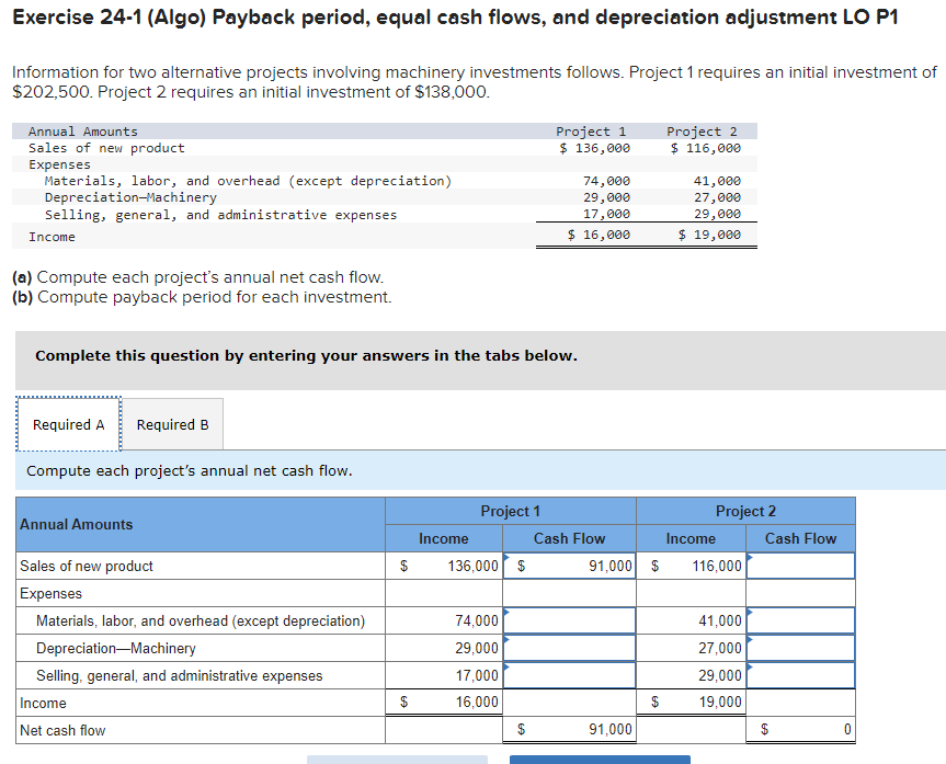 Solved Exercise 24-1 (Algo) Payback period, equal cash | Chegg.com