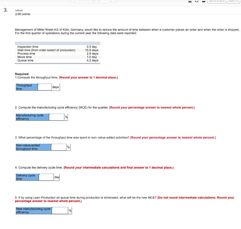 Solved 3. value: 2.00 points Management of Mittel Rhein AG | Chegg.com