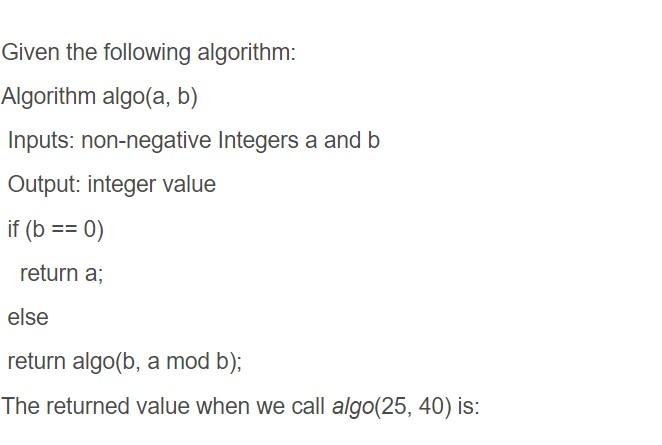 Solved Given the following algorithm: Algorithm algo(a, b) | Chegg.com