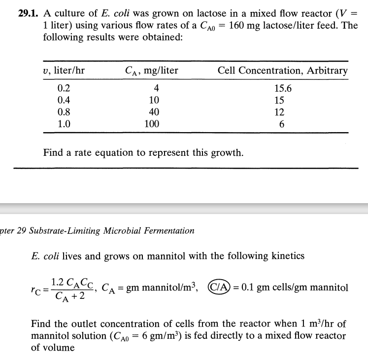 Solved 29.1. A culture of E. coli was grown on lactose in a | Chegg.com