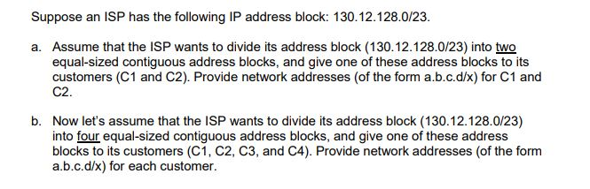 Suppose an ISP has the following IP address block: | Chegg.com