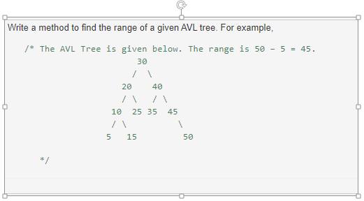 Solved Write a method to find the range of a given AVL tree. | Chegg.com