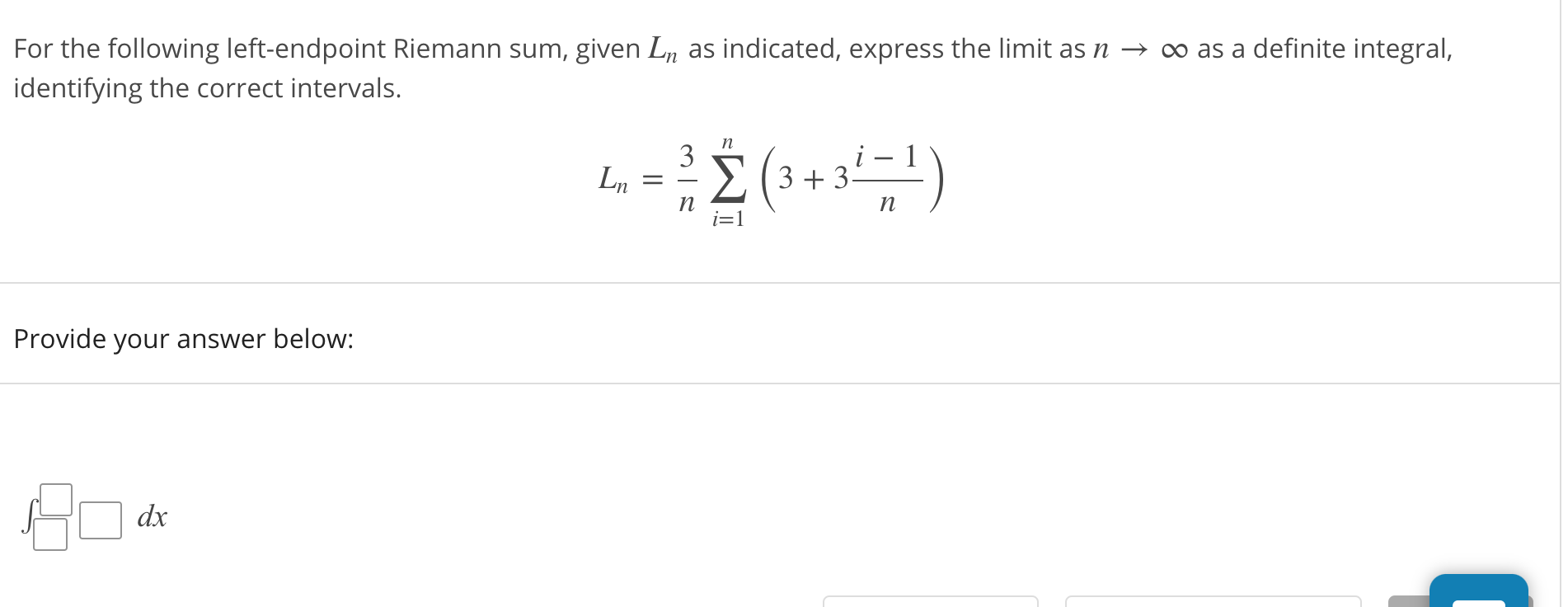 Solved For the following left-endpoint Riemann sum, given Ln | Chegg.com