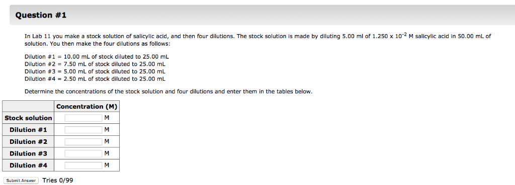 Solved Question #1 In Lab 11 you make a stock solution of | Chegg.com
