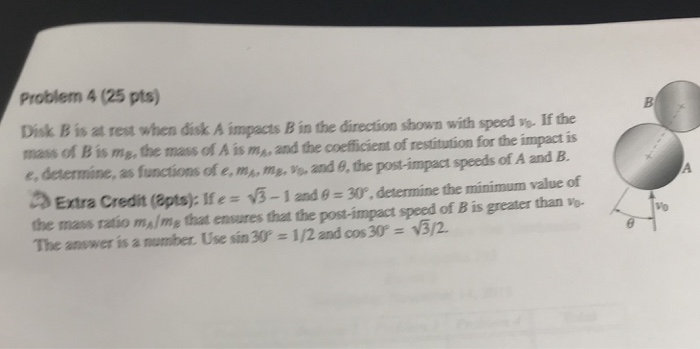 Solved Problem 4 (25 pts) Disk: B is at rest when disk A | Chegg.com