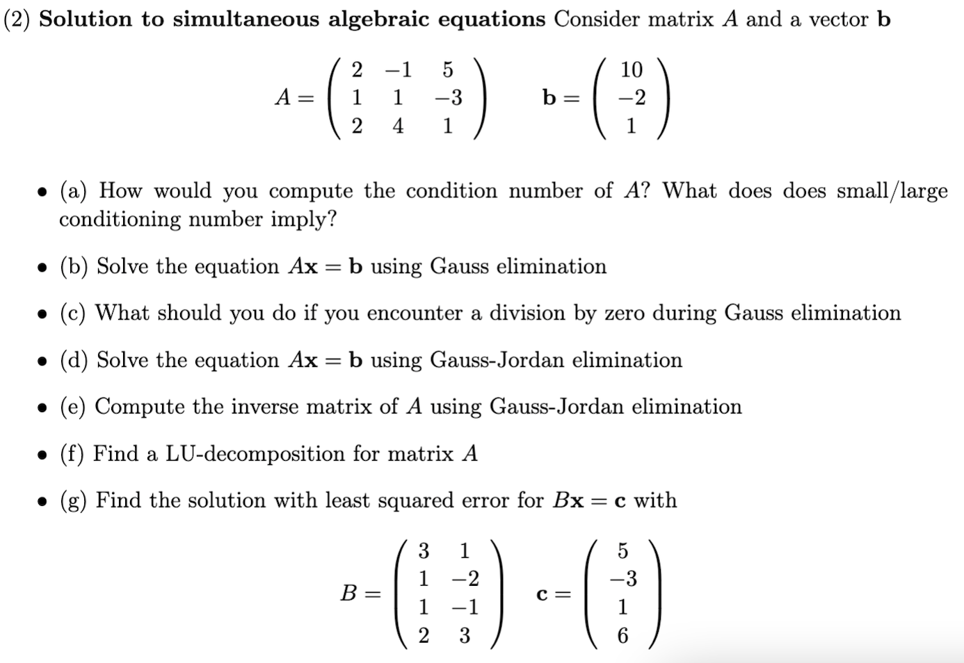 Solved (2) Solution to simultaneous algebraic equations | Chegg.com