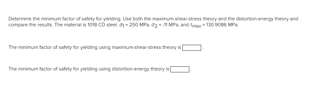 Solved Determine the minimum factor of safety for yielding. | Chegg.com