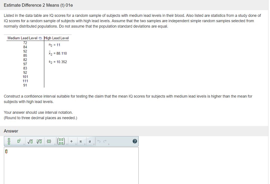 Solved Estimate Difference 2 Means (t) 01e Listed in the | Chegg.com