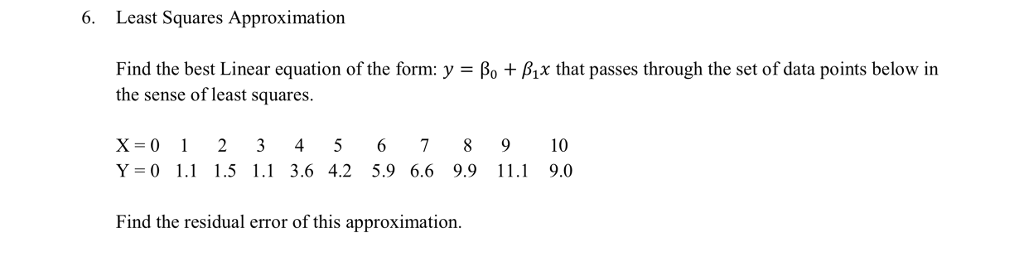 Solved 6. Least Squares Approximation Find the best Linear | Chegg.com