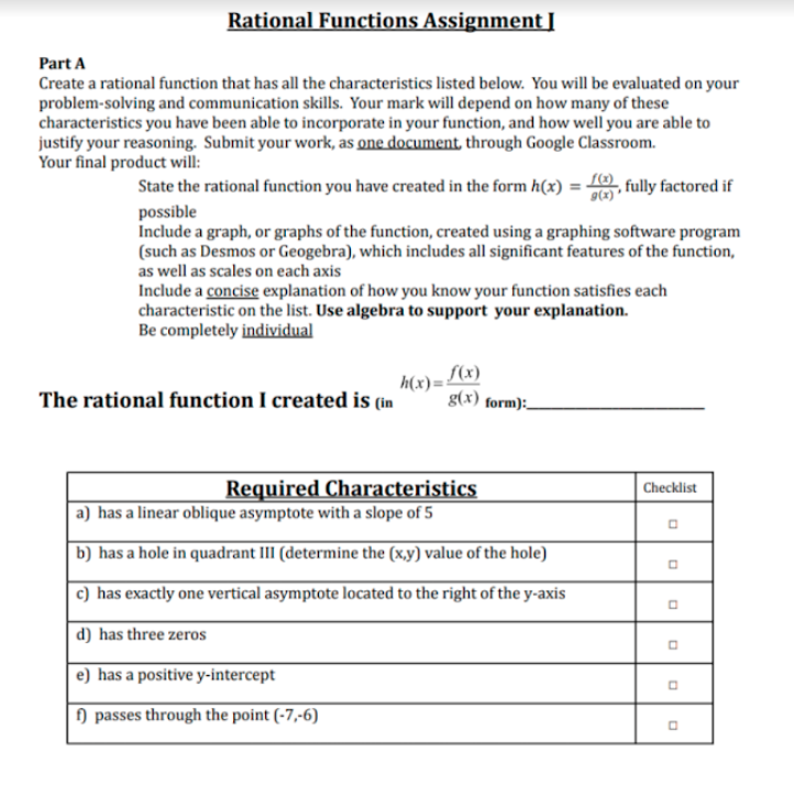 Part A Create a rational function that has all the | Chegg.com