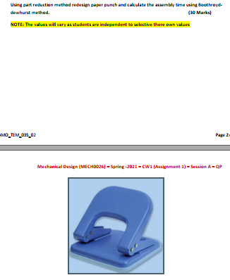 Solved Using part reduction method redesign paper punch and | Chegg.com