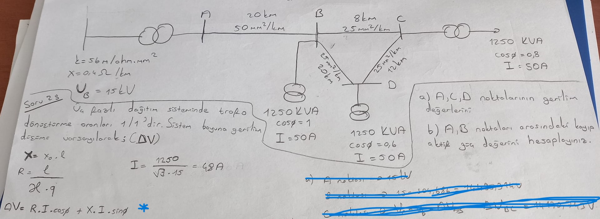 Solved longitudinal voltage drop in three-phase distribution | Chegg.com