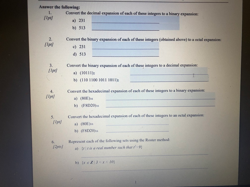 Solved Answer the following: 1. Convert the decimal | Chegg.com