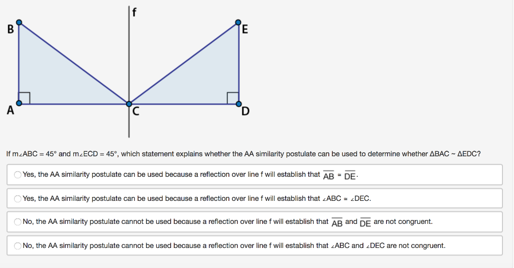 Solved If m ABC = 45° and m-ECD = 45°, which statement | Chegg.com