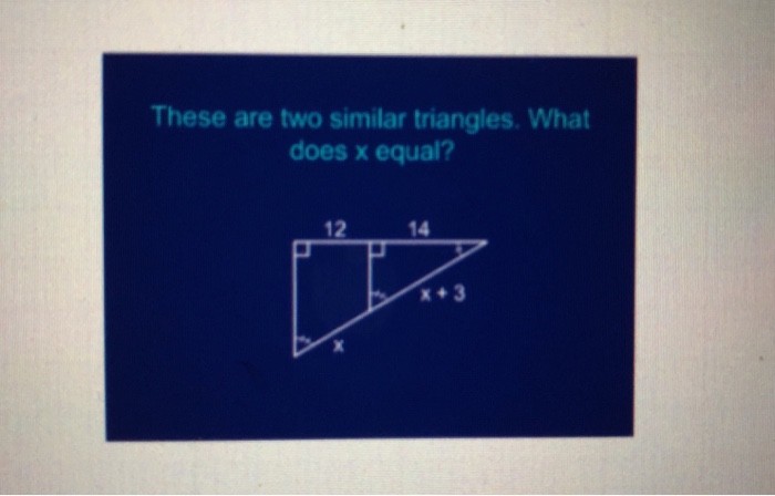 Solved These are two similar triangles. What does x equal? | Chegg.com
