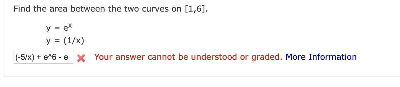 Solved Find the area between the two curves on [1,6]. | Chegg.com