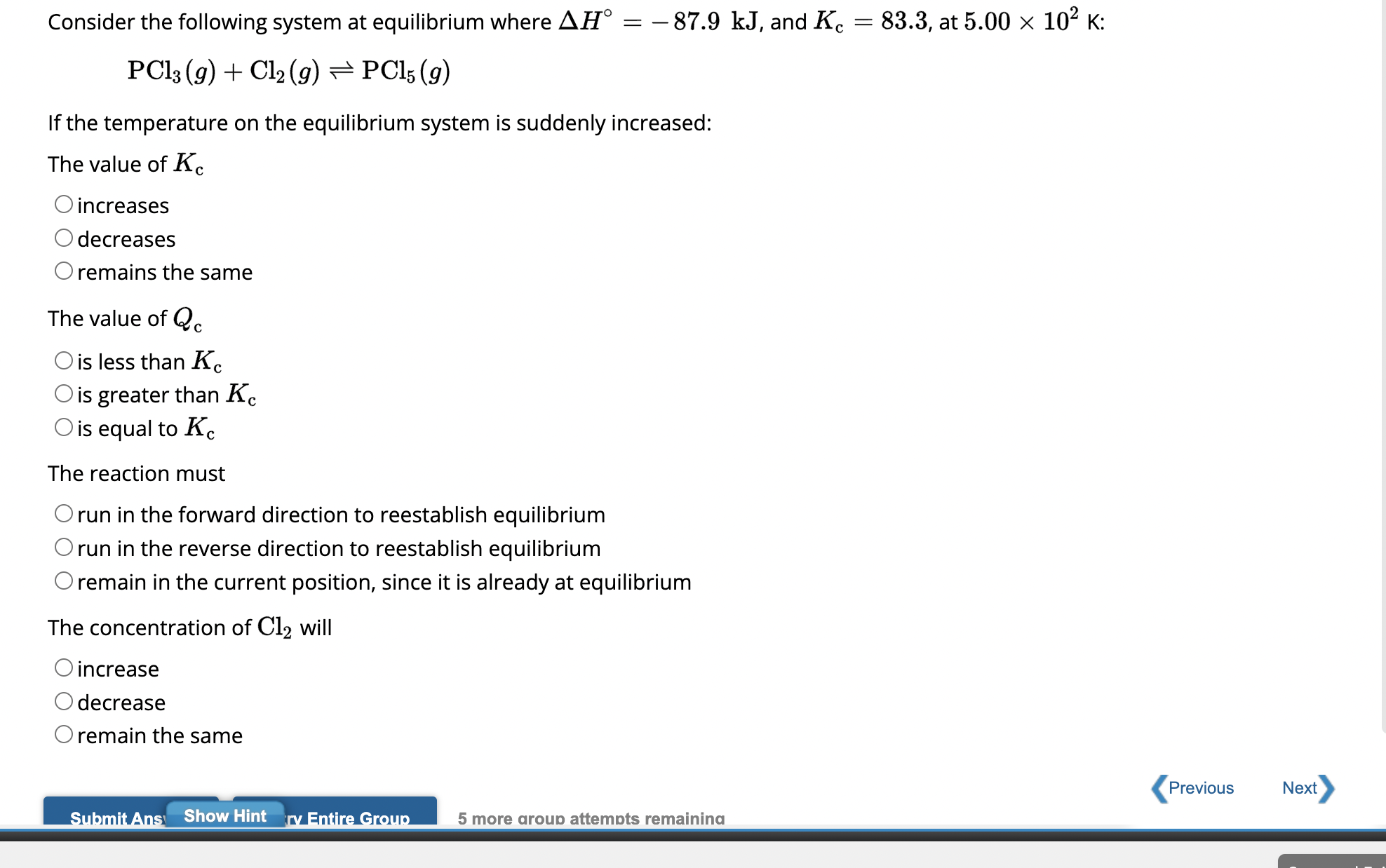 Solved Consider the following system at equilibrium where | Chegg.com