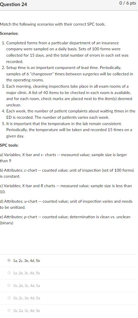 Solved Match the following scenarios with their correct SPC | Chegg.com