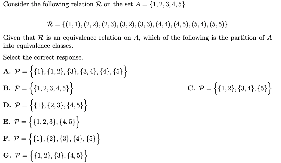 Solved Consider the following relation R on the set A= {1, | Chegg.com